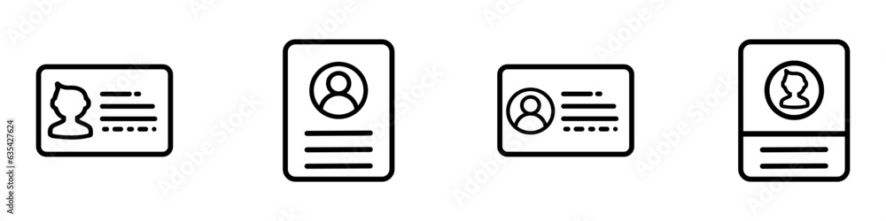 ID Card icon set. Identification card outline icon set. Driver's ...