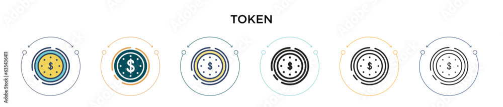 Token icon in filled, thin line, outline and stroke style. Vector ...