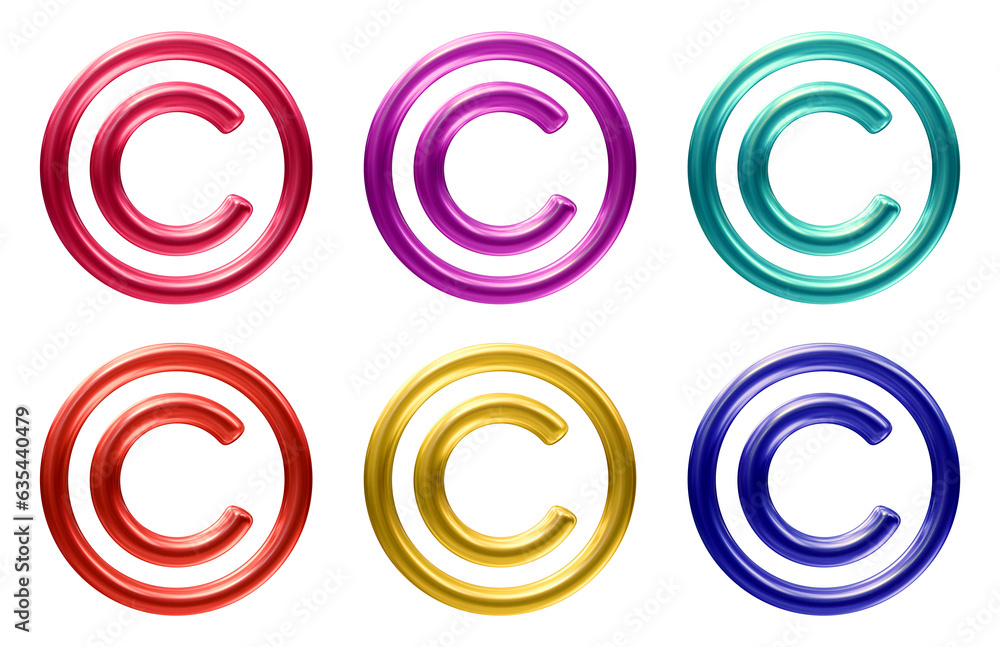 Set of copyright icon in 3d rendering isolated on transparent ...