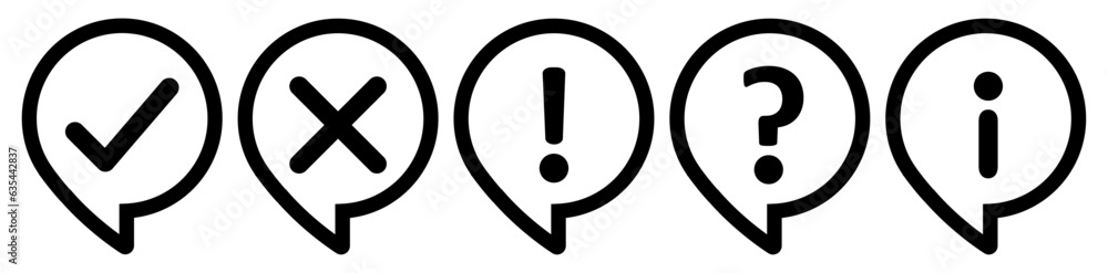Outline thinking circle icon set- check mark, cross, X mark ...