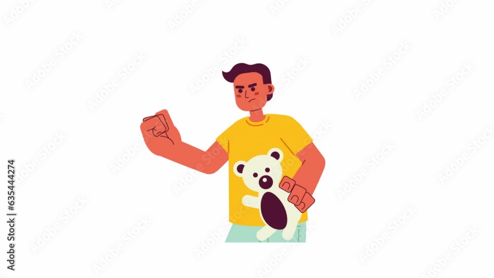 Boy bully threatening with fist 2D character animation. Aggression ...