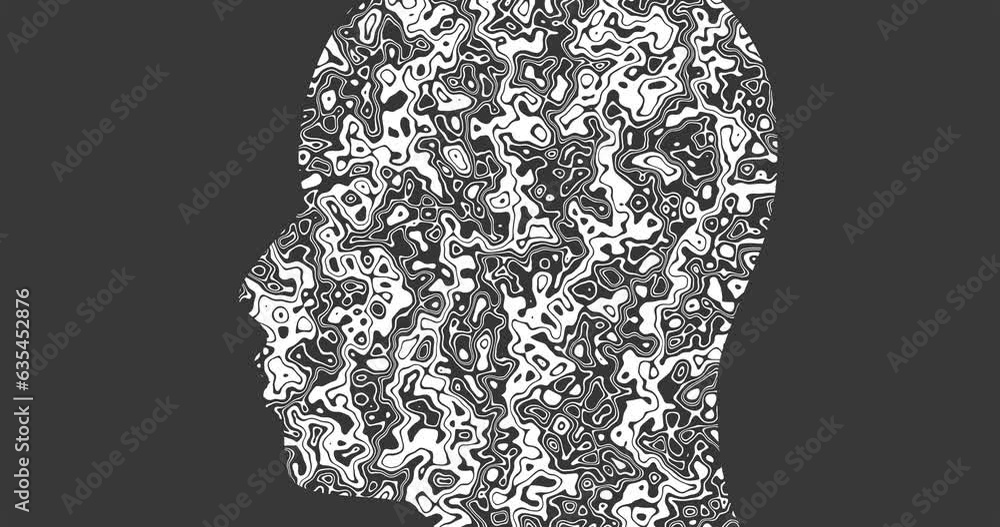 Portrait of man textured with changeable stripes or curves. Human head ...