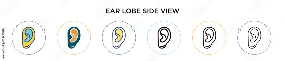 Ear lobe side view icon in filled, thin line, outline and stroke style ...