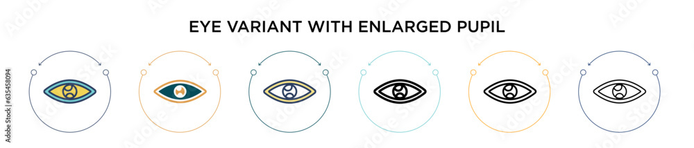 Eye variant with enlarged pupil icon in filled, thin line, outline and stroke style. Vector ...