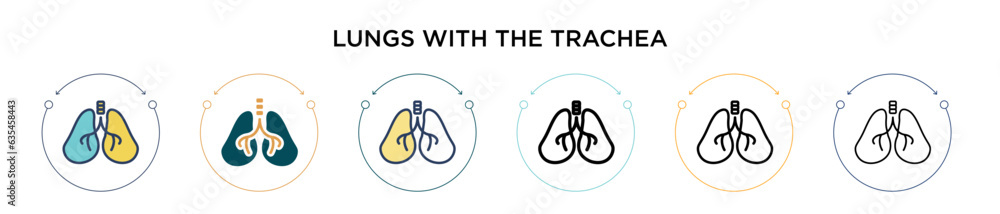 Lungs with the trachea icon in filled, thin line, outline and stroke ...