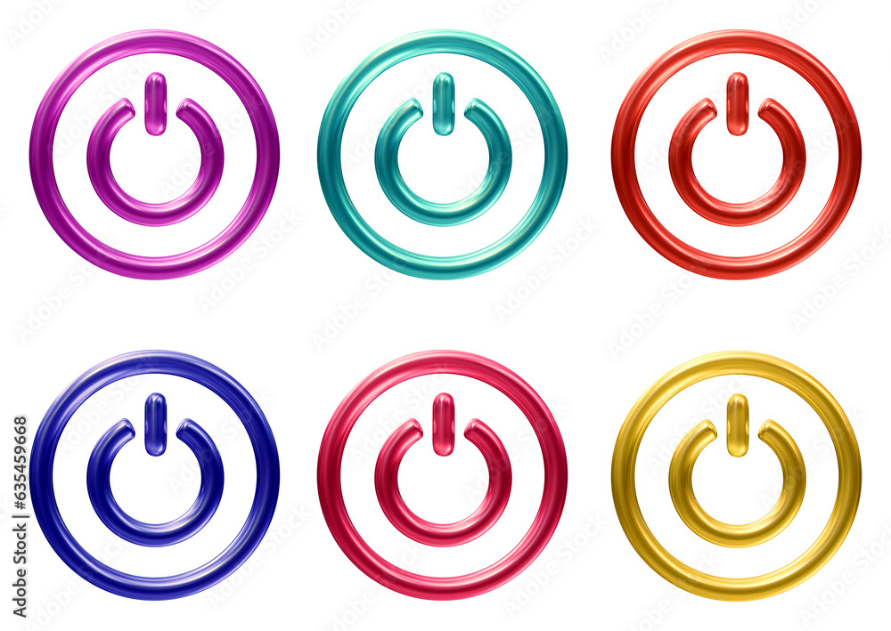Set of power button icon in 3d rendering isolated on transparent ...