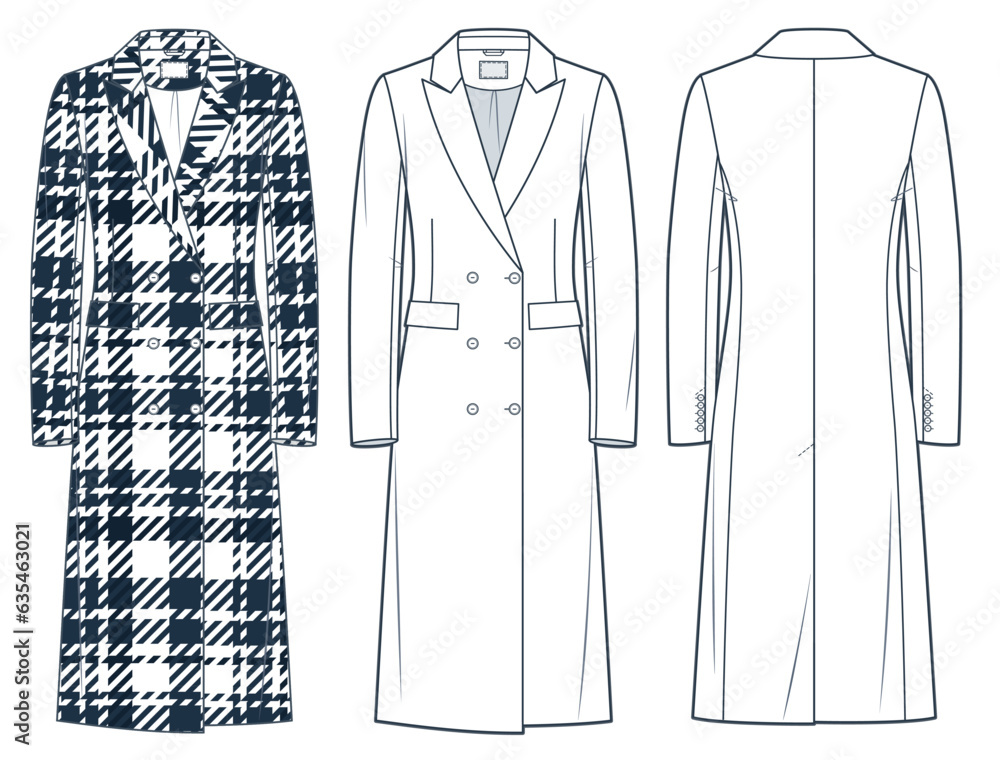 Сlassic double breasted Coat technical fashion illustration, black ...