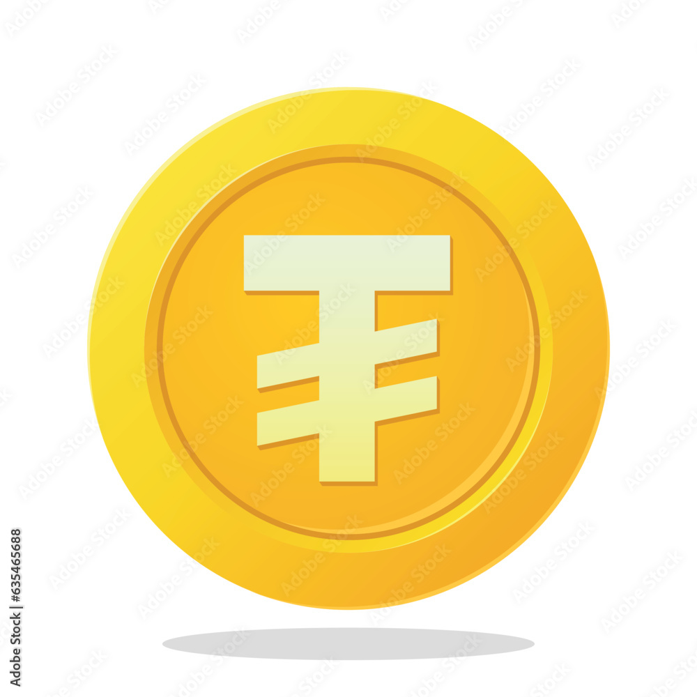 Gold coin with Mongolian Tugrik currency sign. Financial element items ...