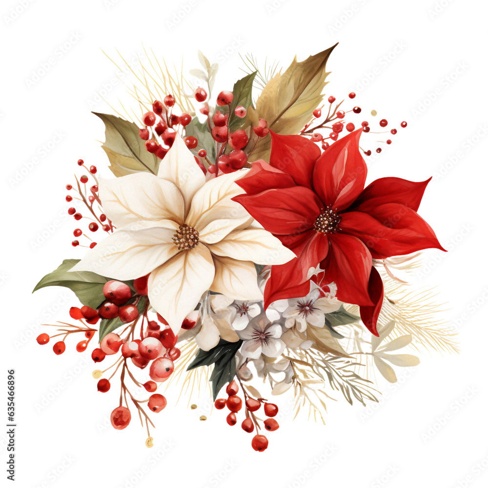 Christmas Flowers Watercolor Clip Art, Watercolor Illustration, Flowers ...