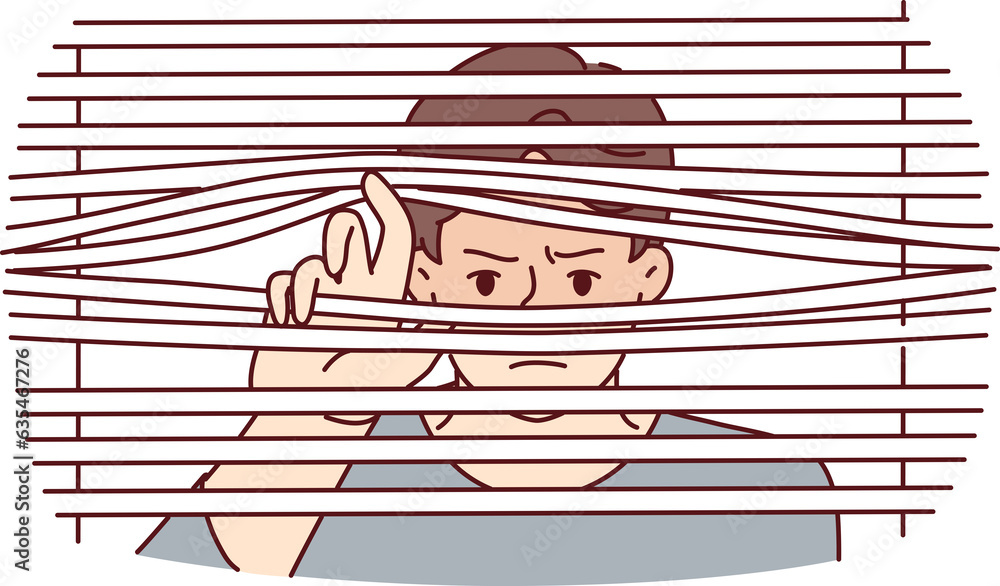Man peeks through closed blinds to follow neighbor or find out secret ...