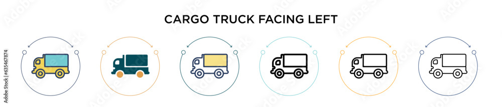 Cargo truck facing left icon in filled, thin line, outline and stroke ...
