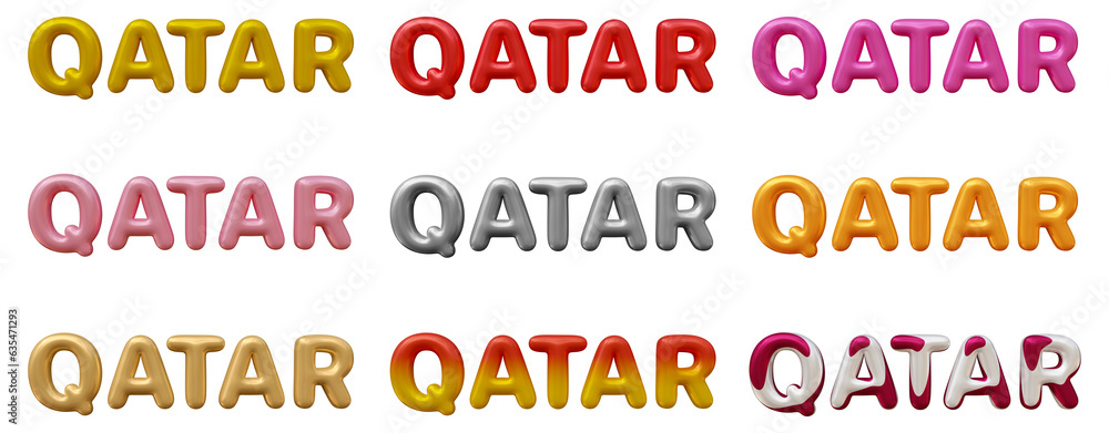Set of Qatar text effect design isolated on transparent background in ...
