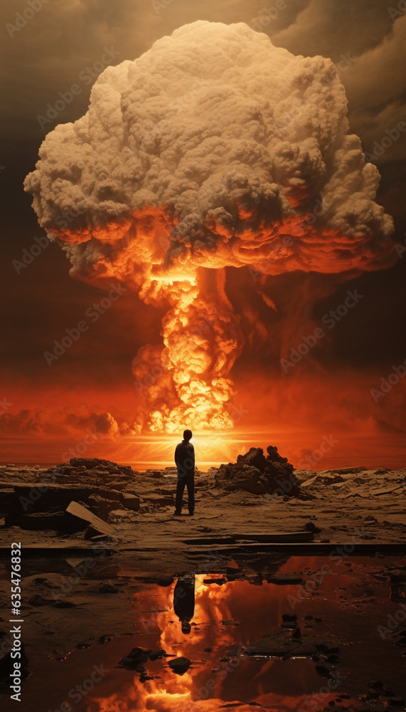 Nuclear explosion day or night. Stormy sky, shock wave against the ...