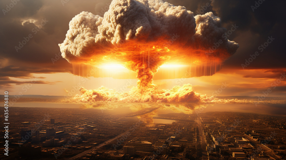 Nuclear explosion day or night. Stormy sky, shock wave against the ...