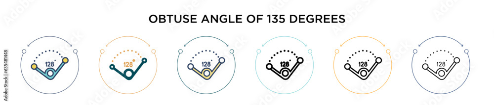 Obtuse angle of 135 degrees icon in filled, thin line, outline and ...