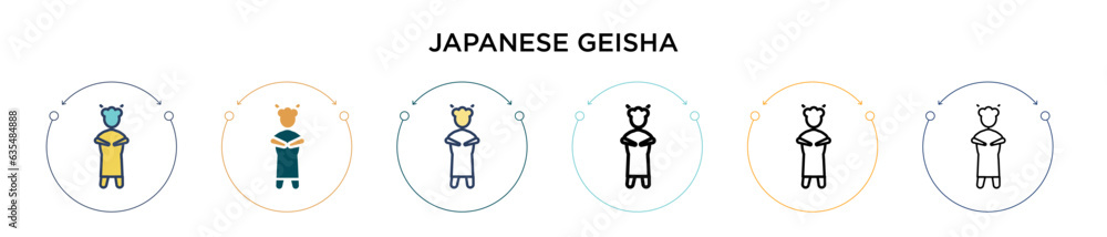 Japanese geisha icon in filled, thin line, outline and stroke style ...