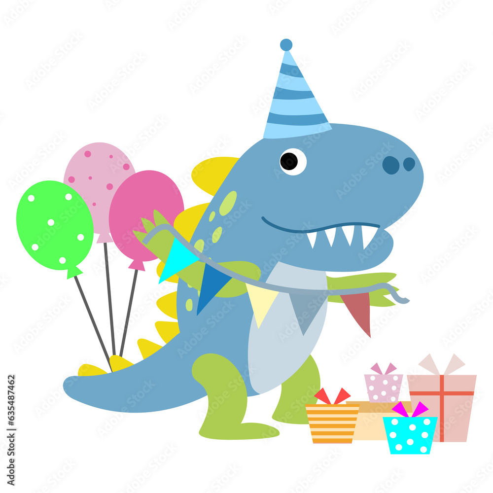 Dinosaur party Clipart. happy dino Stock Illustration | Adobe Stock