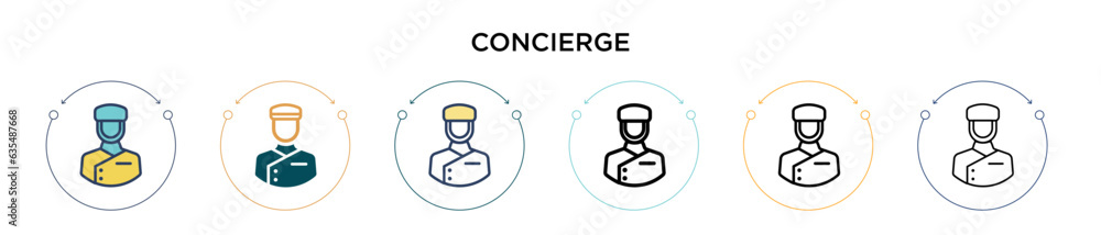 Concierge icon in filled, thin line, outline and stroke style. Vector illustration of two ...