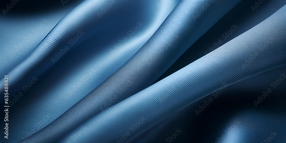 Texture of blue silk fabric with folds and waves close-up, beautiful ...