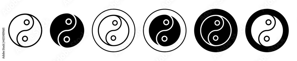 yin yang icon set. jing jang vector symbol in black filled and outlined ...