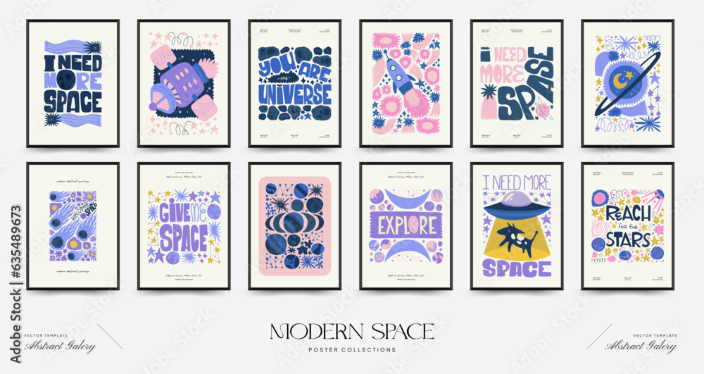 Abstract space and cosmos posters template. Modern trendy Matisse ...
