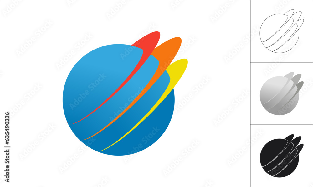 vector illustration of a planet with rings icon logo for company, brand ...