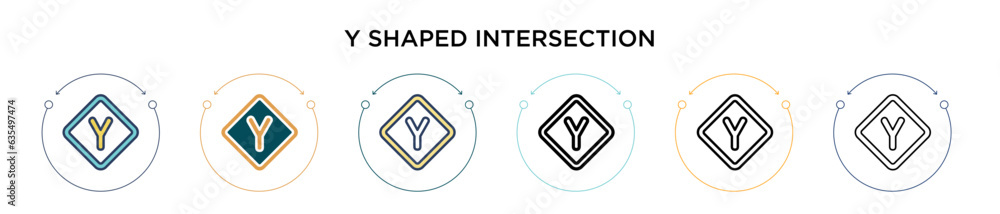 Y shaped intersection icon in filled, thin line, outline and stroke ...