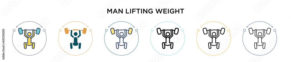 Man lifting weight icon in filled, thin line, outline and stroke style ...