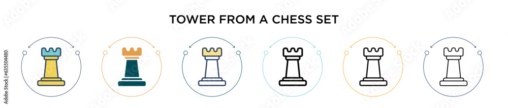 Tower from a chess set icon in filled, thin line, outline and stroke ...
