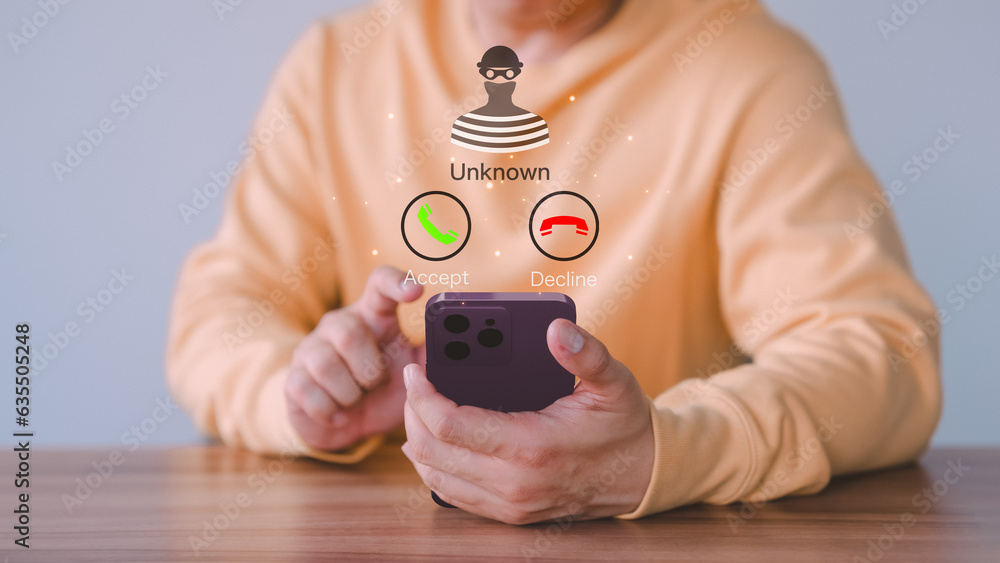 Man answering the incoming call. The phone call was from an unknown ...