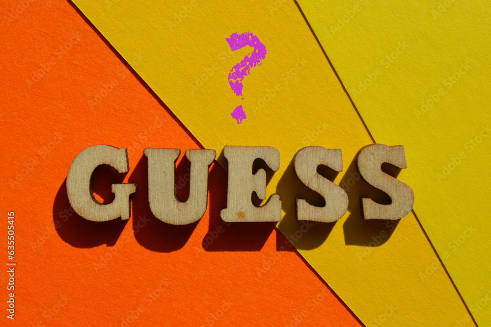 Guess, word and question mark as banner headline Stock Photo | Adobe Stock