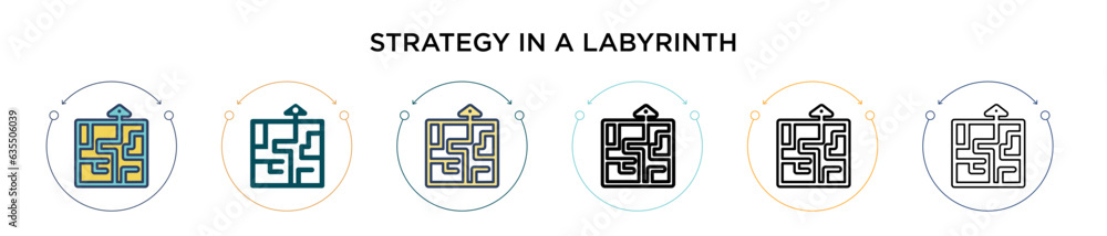 Strategy in a labyrinth icon in filled, thin line, outline and stroke ...