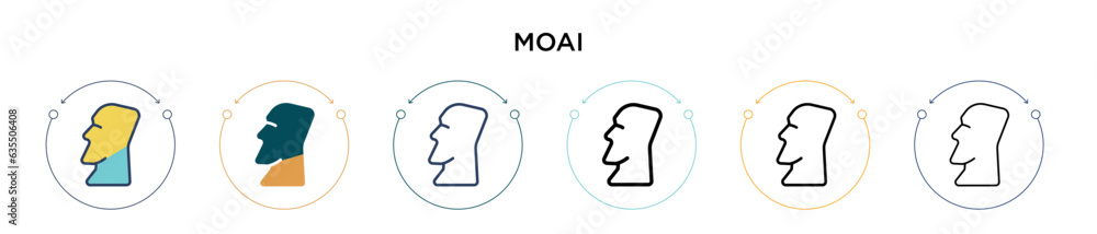 Moai icon in filled, thin line, outline and stroke style. Vector illustration of two colored and ...