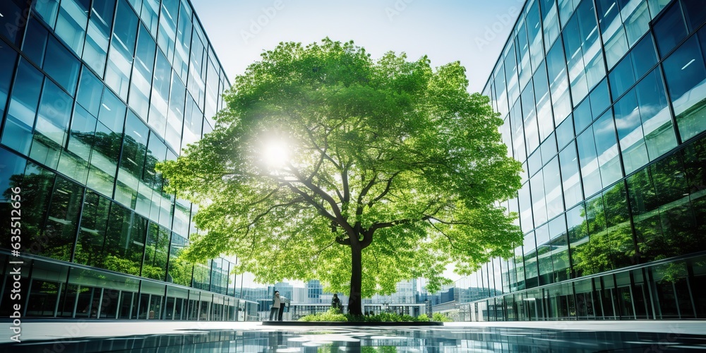 Environmentally friendly building. Sustainable glass office building ...