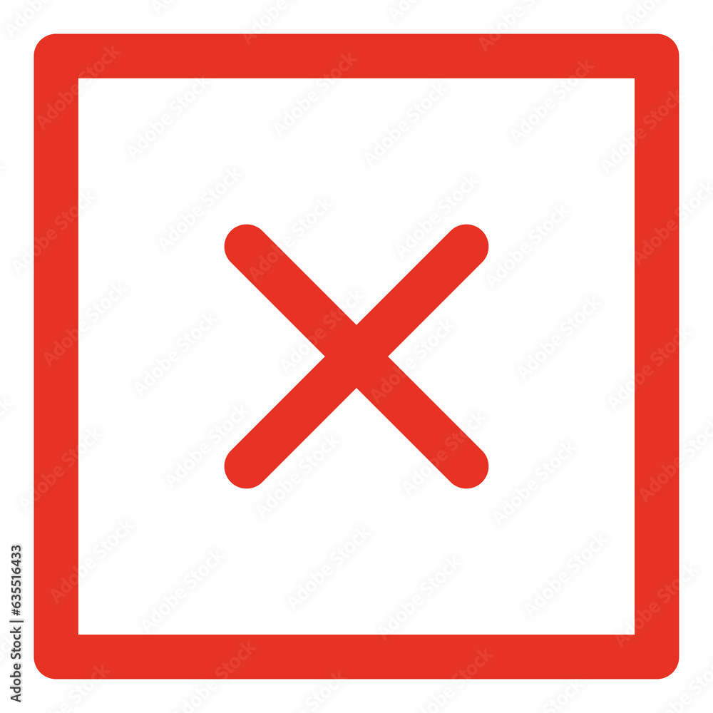 Red cross in square. X mark symbol in png. Red cross sign. Decline ...
