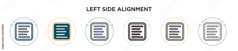 Left side alignment icon in filled, thin line, outline and stroke style. Vector illustration of ...