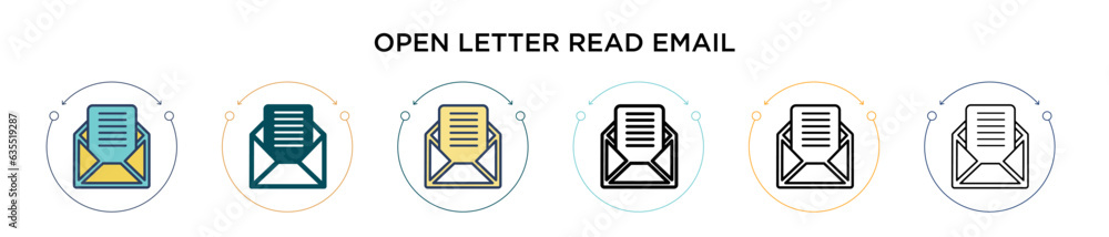 Open letter read email icon in filled, thin line, outline and stroke ...