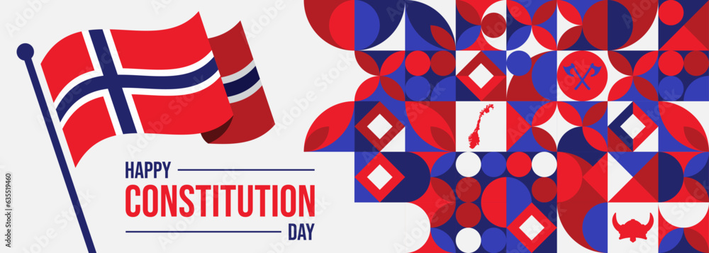 Norway national day banner design. Norwegian flag and map theme with ...