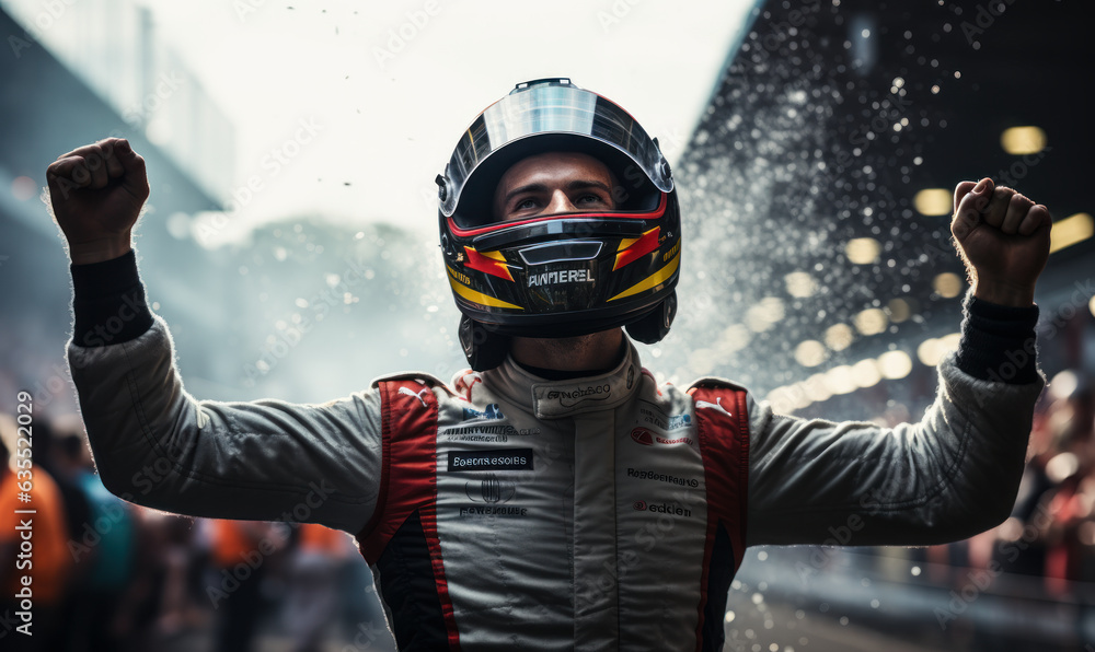Celebrating Victory: Race Car Driver's Grand Prix Triumph Stock Photo ...