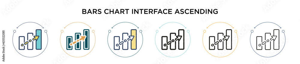 Bars chart interface ascending icon in filled, thin line, outline and ...