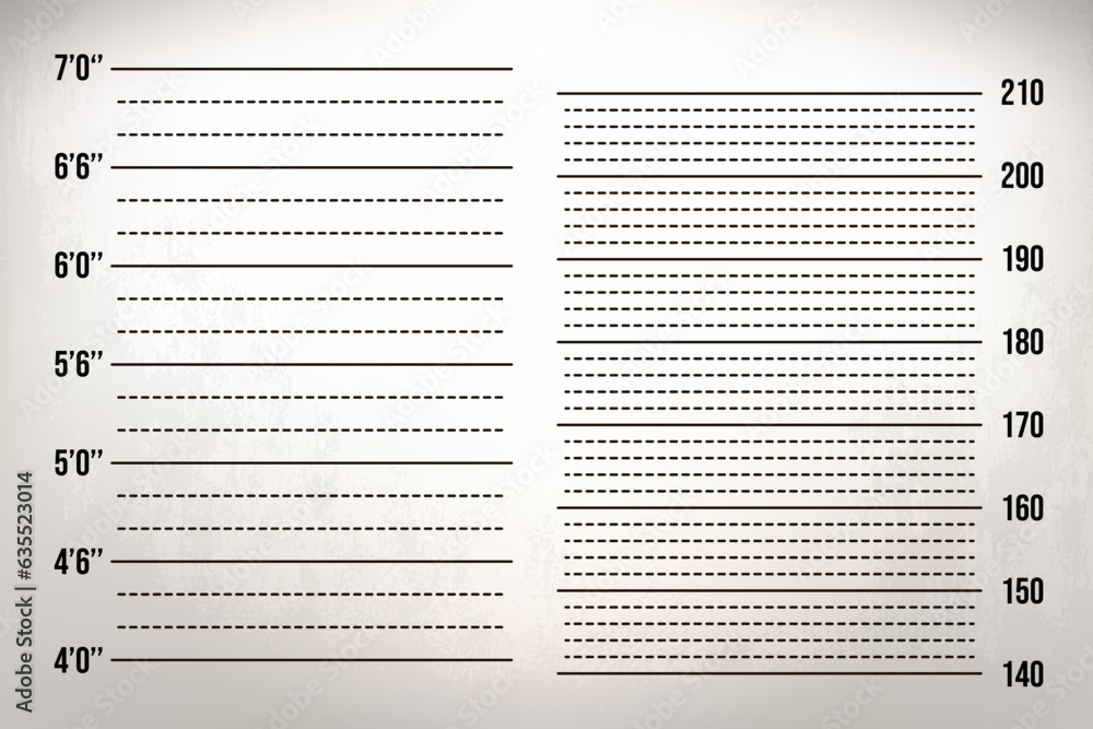 Two scales on the wall: in inches and centimeters. Ruler for height ...
