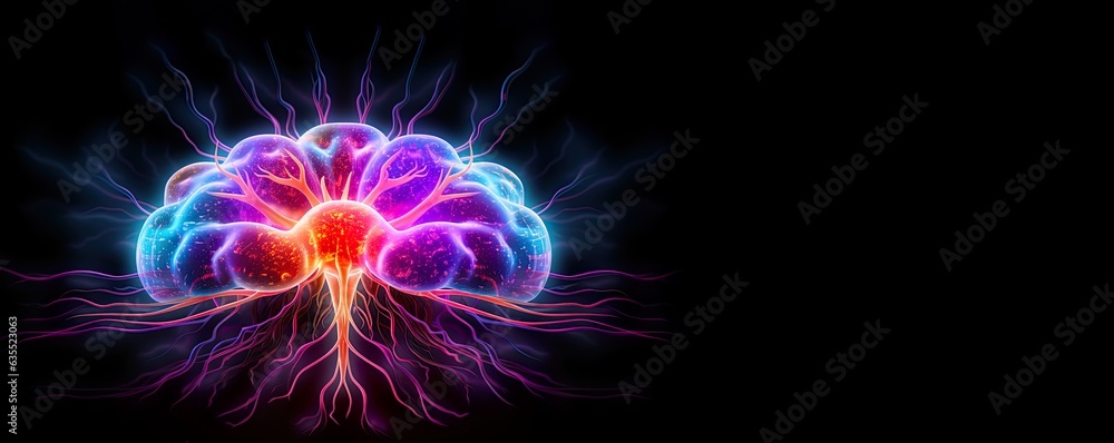 Fantasy colorful luminescent brain expanding, synapses connecting to ... Fantasy colorful luminescent brain expanding, synapses connecting to ...