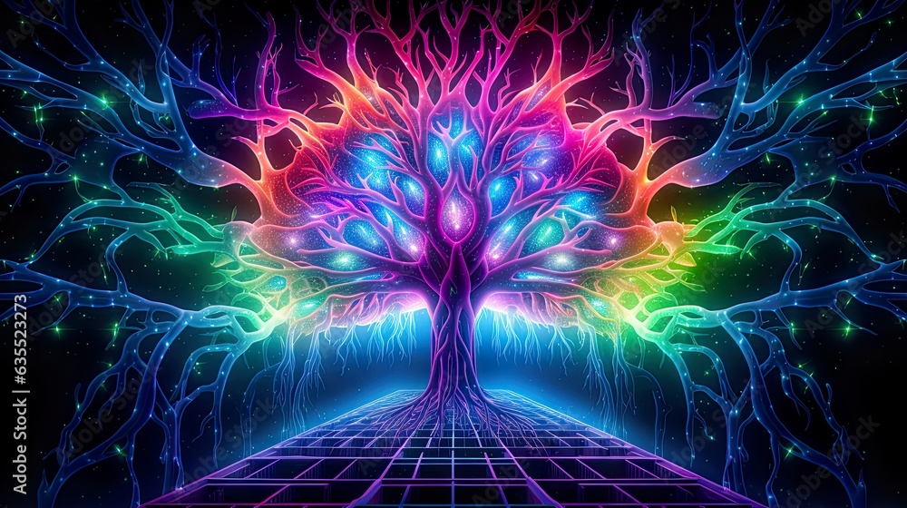 Fantasy colorful luminescent brain expanding, synapses connecting to ... Fantasy colorful luminescent brain expanding, synapses connecting to ...
