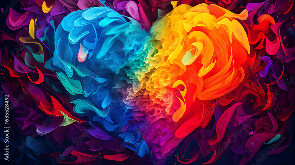 Vibrant Abstract Design with Pride Flag Colors forming a heart shape in ...