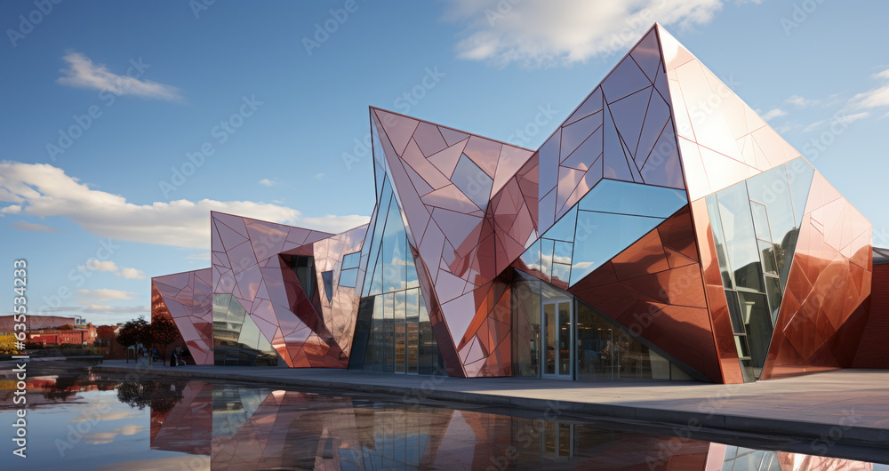 bâtiment à l'architecture moderne, anguleux à facettes, structure ...