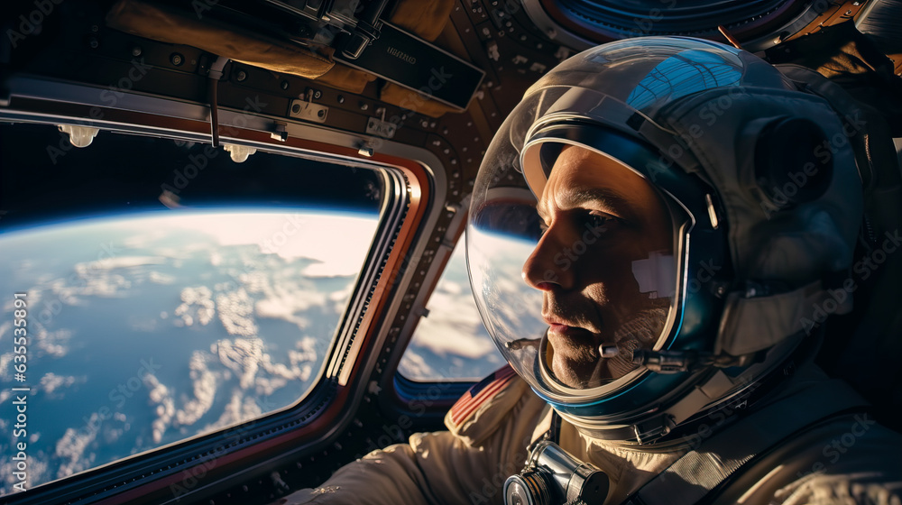 Generative AI image side view of male astronaut in Extravehicular ...