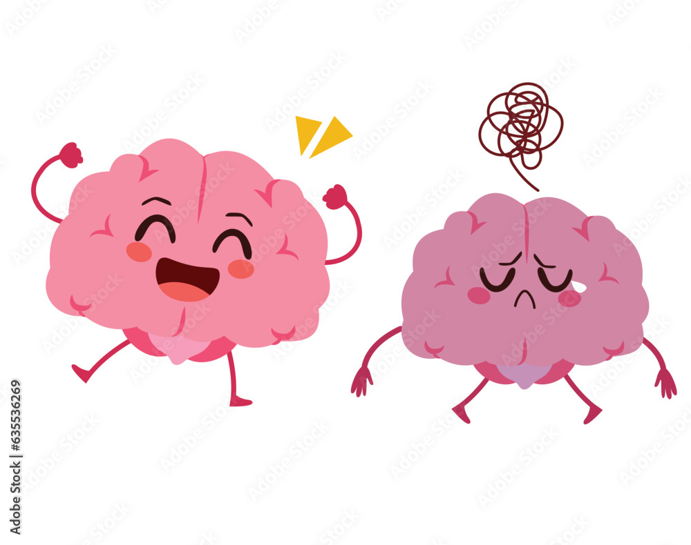 Vecteur Stock Vector illustration of cute happy and sad brain ...