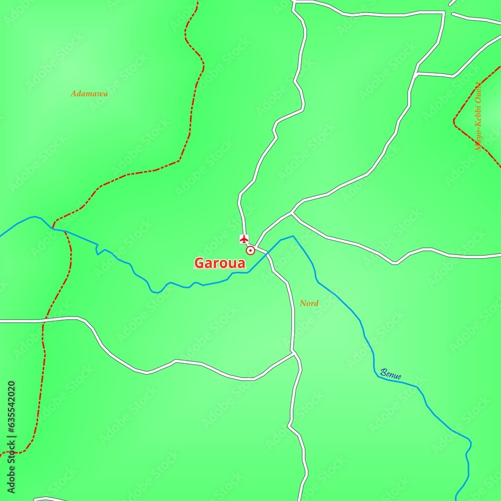 Illustrated Map of Garoua City in Cameroon in green Stock Illustration ...