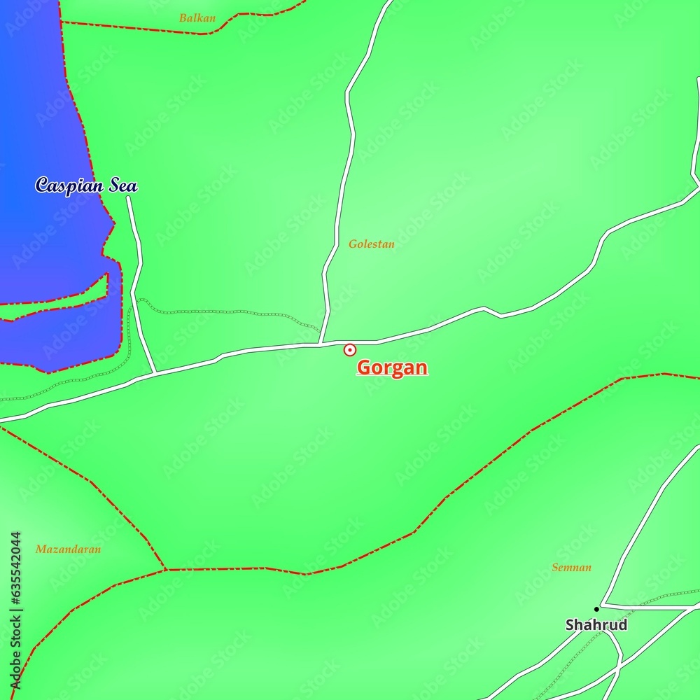 Illustrated Map of Gorgan City in Iran in green Stock Illustration ...