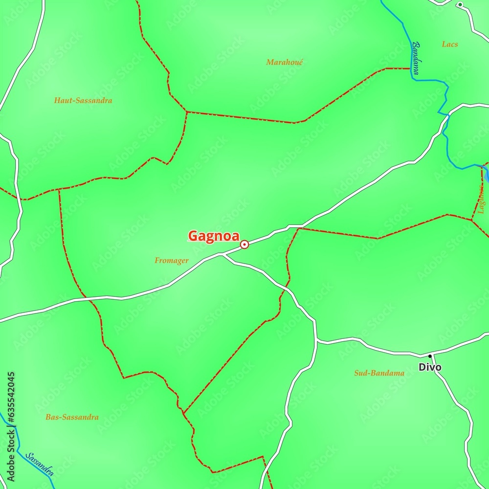 Illustrated Map of Gagnoa City in Ivory Coast in green Stock ...